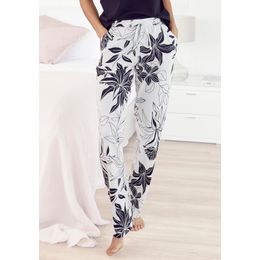 Lascana Damen Pyjamahose, Gr. 32, beige, Single Jersey, Obermaterial: 50% Baumwolle, 50% Viskose, gebl&uuml;mt, Hosen, mit floralem Druck