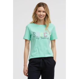 SOCCX Damen Rundhalsshirtcrystal aqua, Gr. XL, bedruckt, Single Jersey, Material: 95% Baumwolle, 5% Elasthan, Shirts, mit Necktape