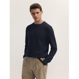 Bugatti Herren Rundhalspullover "Regular Fit", blau, Gr. S, Strukturmuster, 100% Baumwolle, Pullover, Regular Fit Baumwolle Rundhals Struktur