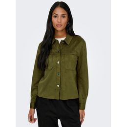 Only Damen Hemdbluse "ONLMIRA L/S FAUX SUEDE SHIRT PNT", gr&uuml;n, Gr. XL, unifarben, Web, Obermaterial: 95% Polyester, 5% Elasthan, Blusen, Materialmix,