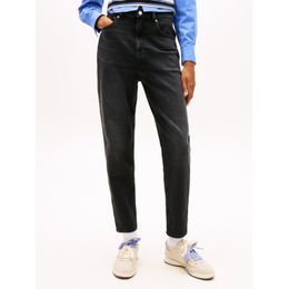 Tommy Jeans Damen Mom-Jeans "MOM JEAN UH TPR", schwarz, Gr. 29, Denim/Jeans, Obermaterial: 99% Baumwolle, 1% Elasthan, Jeans, mit Logo-Stickereien,