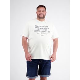 Lerros Herren Rundhalsshirt "T-Shirt aus reiner Baumwolle mit Slogan-Print, gro&szlig;e Gr&ouml;&szlig;en", wei&szlig;, Gr. 4XL, 100% Baumwolle, Shirts