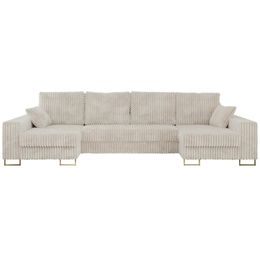 Wohnlandschaft mit Schlaffunktion Dorain beige Ma&szlig;e (cm): B: 312 H: 95 Sofas > Sofas nach Material > Stoffsofas &raquo; Sofa DE