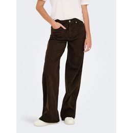 Only Damen High-waist-Jeans "ONLMADISON HW WIDE ANIMAL PANT CC PNT", braun, Gr. M, bedruckt, Denim/Jeans, Obermaterial: 98% Baumwolle, 2% Elasthan,