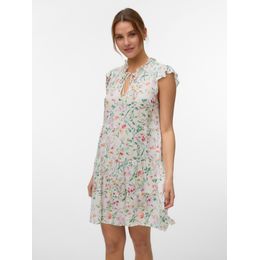 V&eacute;ro Moda VERO MODA Damen Minikleid "VMALBA SS SHORT TIE DRESS WVN NOOS"snow wei&szlig; aop:nelly, Gr. XS, bedruckt, Web, Obermaterial: 100% Viskose, Kleider, Viskose