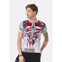 Cipo & Baxx CIPO & BAXX Herren T-Shirt "T-Shirt", wei&szlig;, Gr. S, bedruckt, 95% Baumwolle, 5% Elasthan, Shirts, mit coolen Prints, Vorder- und R&uuml;ckseite