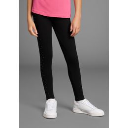 Bruno Banani M&auml;dchen Leggings "mit glitzernden Strass-Steinen an der Seite, f&uuml;r M&auml;dchen", schwarz, Gr. 164, Glitzerstreifen, Single Jersey,