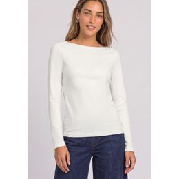 Street One Damen Langarmshirt, wei&szlig;, Gr. 38, unifarben, Web, 50% Baumwolle, 50% Modal, Shirts, mit U-Boot-Ausschnitt
