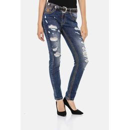 Cipo & Baxx CIPO & BAXX Damen Slim-fit-Jeans "Cipo & Baxx Jeans", blau, Gr. 30, uni, Obermaterial: 97% Baumwolle CO. 3% Elasthan EL., Jeans, mit l&auml;ssigen