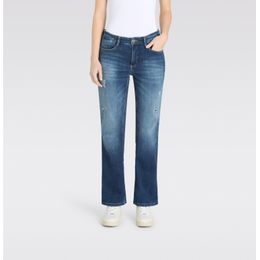 MAC Damen Bootcut-Jeans "LAURA", blau, Gr. 40, Destroyed-Effekte, unifarben, Denim/Jeans, Obermaterial: 89% Baumwolle, 8% Polyester, 3% Elasthan,