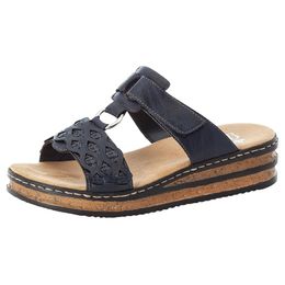 Rieker Damen Pantolette, Gr. 40, blau, Lederimitat, unifarben, Schuhe, Keilabsatz, Sommerschuh, Schlappen mit Riemchen in Flechtoptik