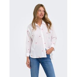 Only Damen Hemdbluse "ONLNEW LINA GRACE LS EMB SHIRT NOOS WVN", wei&szlig;, Gr. XL, bedruckt, Web, Obermaterial: 100% Baumwolle, Blusen