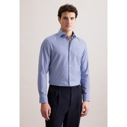Seidensticker Herren Businesshemd "Schwarze Rose", blau, Gr. 45, gestreift, 100% Baumwolle, Hemden, Slim 1/1 Kentkragen Gestreift
