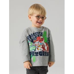 name it Jungen T-Shirt "NMMJIK PAW LS NREG TOP BOX NOOS CPLGM", grau, Gr. 98, bedruckt, Jersey, Obermaterial: 95% Baumwolle, 5% Elasthan, Shirts,