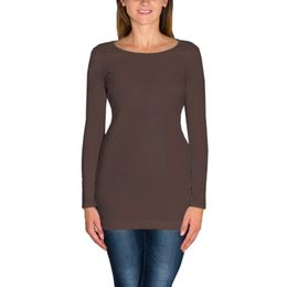 ALKATO Damen Langarmshirt "Damenshirt Alkato Damen Langarm Longshirt Langarmshirt", braun, Gr. XL, Obermaterial: 92% Baumwolle CO. 8% Elasthan EL.,