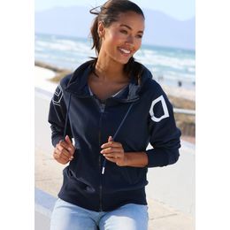 ELBSAND Damen Kapuzensweatjacke "Kinea", schwarz, Gr. S, unifarben mit Farbeinsatz, Sweatware, Obermaterial: 95% Baumwolle, 5% Elasthan, Sweatjacken