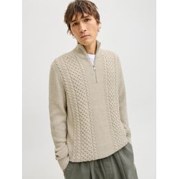 Jack & Jones JACK & JONES Herren Troyer "JJPAUL KNIT HALF ZIP", beige, Gr. M, meliert, Strick, Obermaterial: 82% Polyacryl, 18% Baumwolle, Pullover