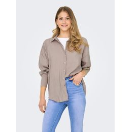 Only Damen Hemdbluse "ONLZAZIMA L/S LOOSE SHIRT WVN NOOS", silber, Gr. XS, unifarben, Web, Obermaterial: 84% Modal, 16% Polyester, Blusen