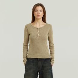 G-Star Raw G-STAR Damen Langarmshirt "Vintage Slim Henley t ls wmn"fossil gd, Gr. XXL, washed, Rippware, Obermaterial: 98% Baumwolle, 2% Elasthan, Shirts, mit