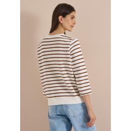 Cecil Damen Sweatshirtcreamy mocha, Gr. XXL, gestreift, Web, 100% Baumwolle, Sweatshirts, mit 3/4 &Auml;rmeln