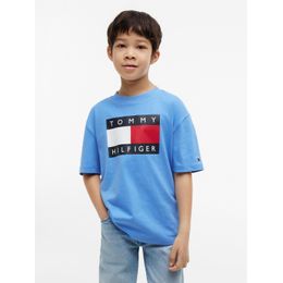 Tommy Hilfiger M&auml;dchen T-Shirt "HERITAGE"copenhagen blau, Gr. 4, unifarben, Single Jersey, Obermaterial: 100% Baumwolle, Shirts, Regular Fit, Kinder