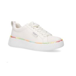 Damen Plateausneaker, Dockers by Gerli, Gr. 37, wei&szlig;, Lederimitat, Schuhe, Freizeitschuh, Schn&uuml;rschuh, Halbschuh mit bunter Sohlenumrahmung