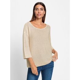 Heine Damen Strickpullover "Pullover", beige, Gr. 40, unifarben, 47% Baumwolle, 28% Leinen, 20% Polyester, 5% metallisierte Fasern, Pullover