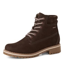 Tamaris Damen Winterboots, Gr. 36, braun, Nubukleder, kontrastfarbene Details, Schuhe, Blockabsatz, Schn&uuml;rstiefelette mit DUO-TEX Ausstattung