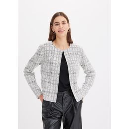 bonprix Damen Strickjackeschwarz, wollwei&szlig;, Gr. 48, gemustert, meliert, unifarben, Strick, Obermaterial: 60% Baumwolle, 40% Polyester, Strickjacken,