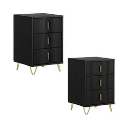 sobuy Nachttisch mit 3 Schubladen Schwarz 40x36x63cm Modern