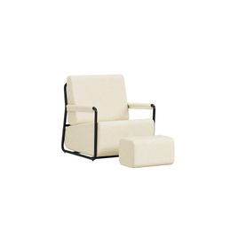 sobuy Sessel, Lesesessel, Wohnzimmersessel mit Hocker Cremewei&szlig; 59x74x78cm Modern