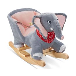 TecTake&reg; Schaukeltier Elefant, hochwertiges Design, mit Soundeffekt, hohe, umlaufende R&uuml;ckenlehne, massive Holzkufen, ab 12 Monaten geeignet