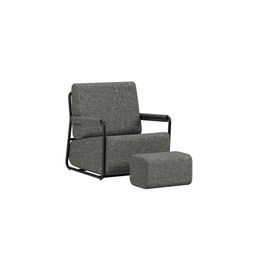 sobuy Sessel, Lesesessel, Armlehnstuhl mit Hocker Dunkelgrau 74x67x78cm Modern
