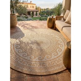 KADIMA DESIGN Teppich Outdoor KAUNS in Beige, im Vintage-Stil, aus Polypropylen, &Oslash; 120 cm