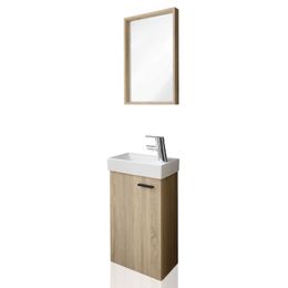 G&auml;ste WC Badm&ouml;bel Set Waschbecken mit Unterschrank inkl. Armatur klein Sonoma