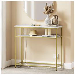 sobuy Konsolentisch F&uuml;r Flur Mit 2 Regalen Gold 80x30x75cm Modern