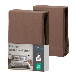 NYVI Spannbettlaken DreamScience Frottee - Warm und Kuschelig, hohe Feuchtigkeitsaufnahme, schnell trocknend - Frottier Spannbetttuch Bettlaken Farbe:nougat;Gr&ouml;&szlig;e:180x200 - 200x200 cm (2er Pack)