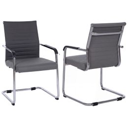 2er-Set Besucherstuhl MCW-Q85, Konferenzstuhl Freischwinger, Metall Kunstleder 280 g/m&sup2; ~ grau