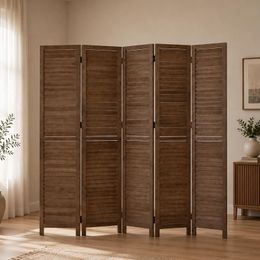 Paravent MCW-C30b, Raumteiler Trennwand Sichtschutz, Vintage Paulownia Holz 180x200cm ~ braun
