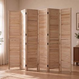 Paravent MCW-C30b, Raumteiler Trennwand Sichtschutz, Vintage Paulownia Holz 180x242cm ~ natur