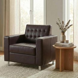 MCW Sessel Pori, Clubsessel Loungesessel, Kunstleder, Metall-F&uuml;&szlig;e ~ coffee