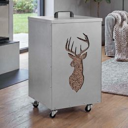 Pelletbeh&auml;lter MCW-Q30 Hirsch, Pelletbox Aufbewahrungsbox f&uuml;r z.B. Tierfutter, Rollen F&uuml;&szlig;e 65x36x36cm ~ wei&szlig;-hellgrau