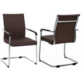 2er-Set Besucherstuhl MCW-Q85, Konferenzstuhl Freischwinger, Metall Kunstleder 280 g/m&sup2; ~ dunkelbraun