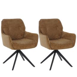2er-Set Esszimmerstuhl MCW-Q37, K&uuml;chenstuhl drehbar Auto-Return, Stoff (680g/m&sup2;) Chenille &Ouml;ko-Tex Metall MVG ~ senfgelb