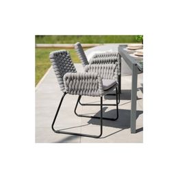 Home Deluxe Gartenstuhl mit Armlehnen aus Seilgeflecht BALERO Hellgrau - 9er Set