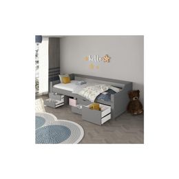 Home Deluxe Kinderbett COSMOS mit Schubladen und Matratze - 90 x 200 cm Grau
