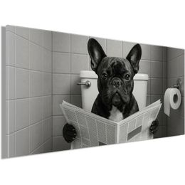Bild &raquo;Wandbild WC HUND 33x70 cm &ndash; Leinwandbild Keilrahmen Deko modern&laquo; Humor Hundebilder auf Keilrahmen gespannt schwarz-wei&szlig; Canvas, MDF B/H/T: 70cm 