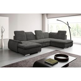 WERK2 Wohnlandschaft &raquo;Pula 356 x 237 cm modern und bequem&laquo; U-Form, XXL, Schlaffunktion, Bettkasten, verstellbare Kopfteile grau 100% Polyester B/H/T: 