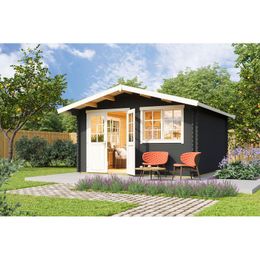 Lasita Maja Gartenhaus &raquo;Norderney 3&laquo; Blockbohlenhaus 40 mm grau Holzwerkstoff Fu&szlig;boden im Gartenhaus, ohne Dacheindeckung