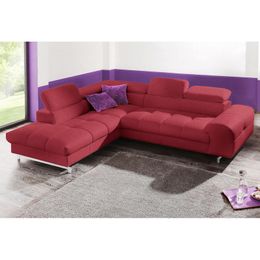 COTTA Ecksofa &raquo;Chef bequem, tolle Verarbeitungsdetails, Breite 262cm, L-Form&laquo; mit Kopfteilverstellung, edle Metallkufen, optional Schlaffunktion rot 
